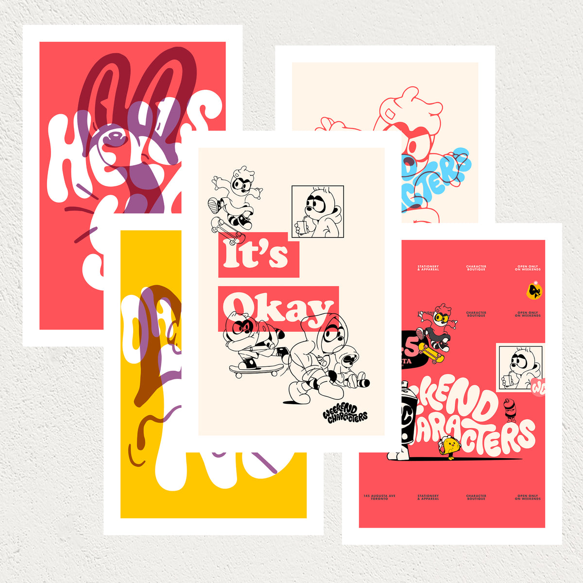 Weekend Characters mini print set
